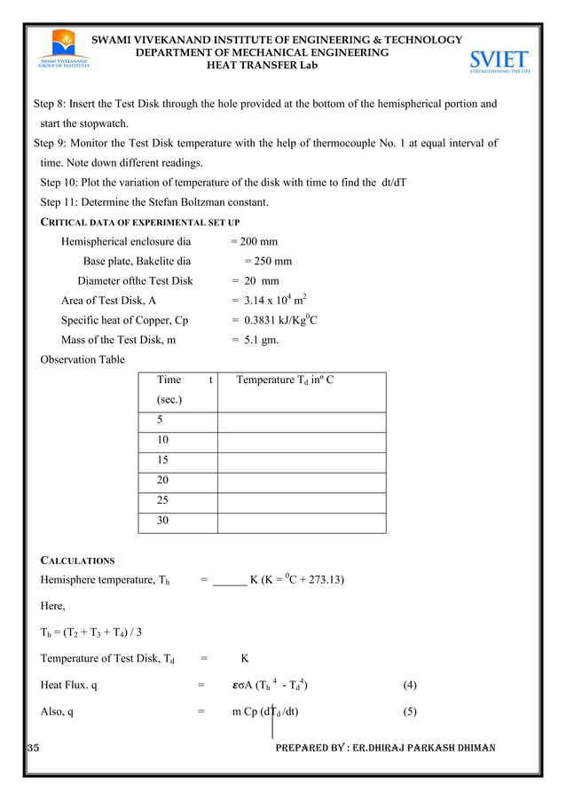Lab manuals Heat Transfer Manuals | PDF