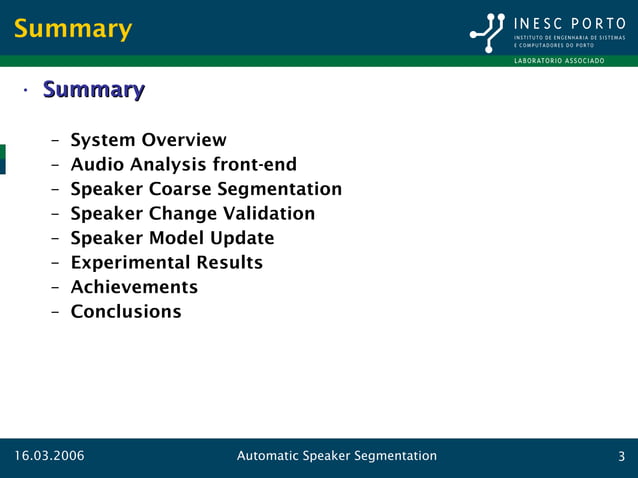 Speaker Segmentation 2006 Ppt