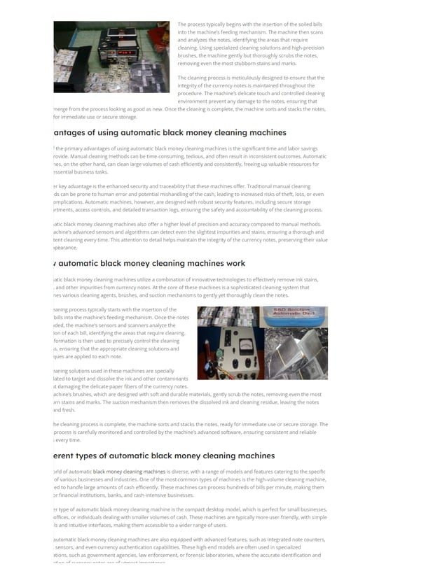 Exploring the Power of Automatic Black Money Cleaning Machines | PDF