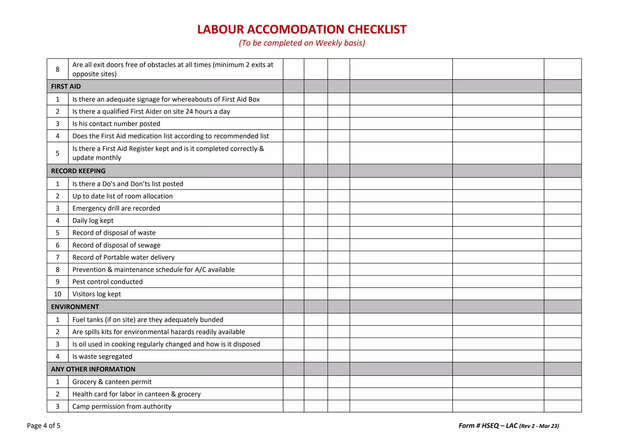 LABOR ACCOMMODATION CHECKLIST Form # HSEQ - LAC Rev 2.docx
