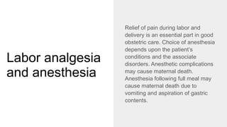 Labor analgesia and anesthesia in modern obs | PPTX