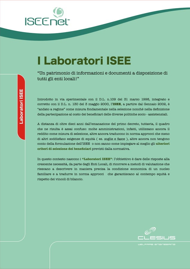 I Laboratori ISEE. | PDF | Government Support and Welfare | Financial Assistance