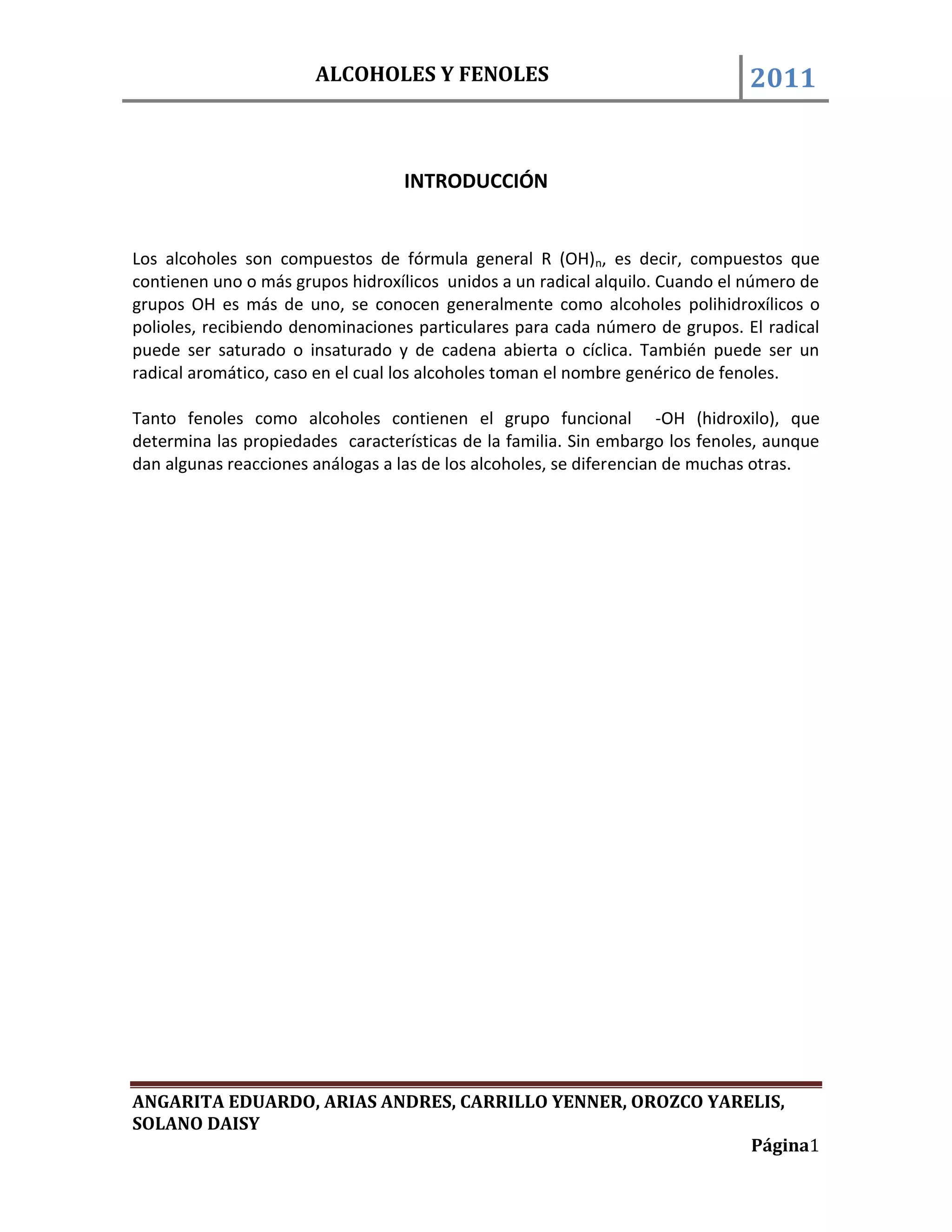Laboratorio de alcoholes y fenoles | DOCX