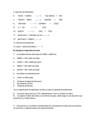 Laboratorio de reacciones quimicas 10 | DOCX