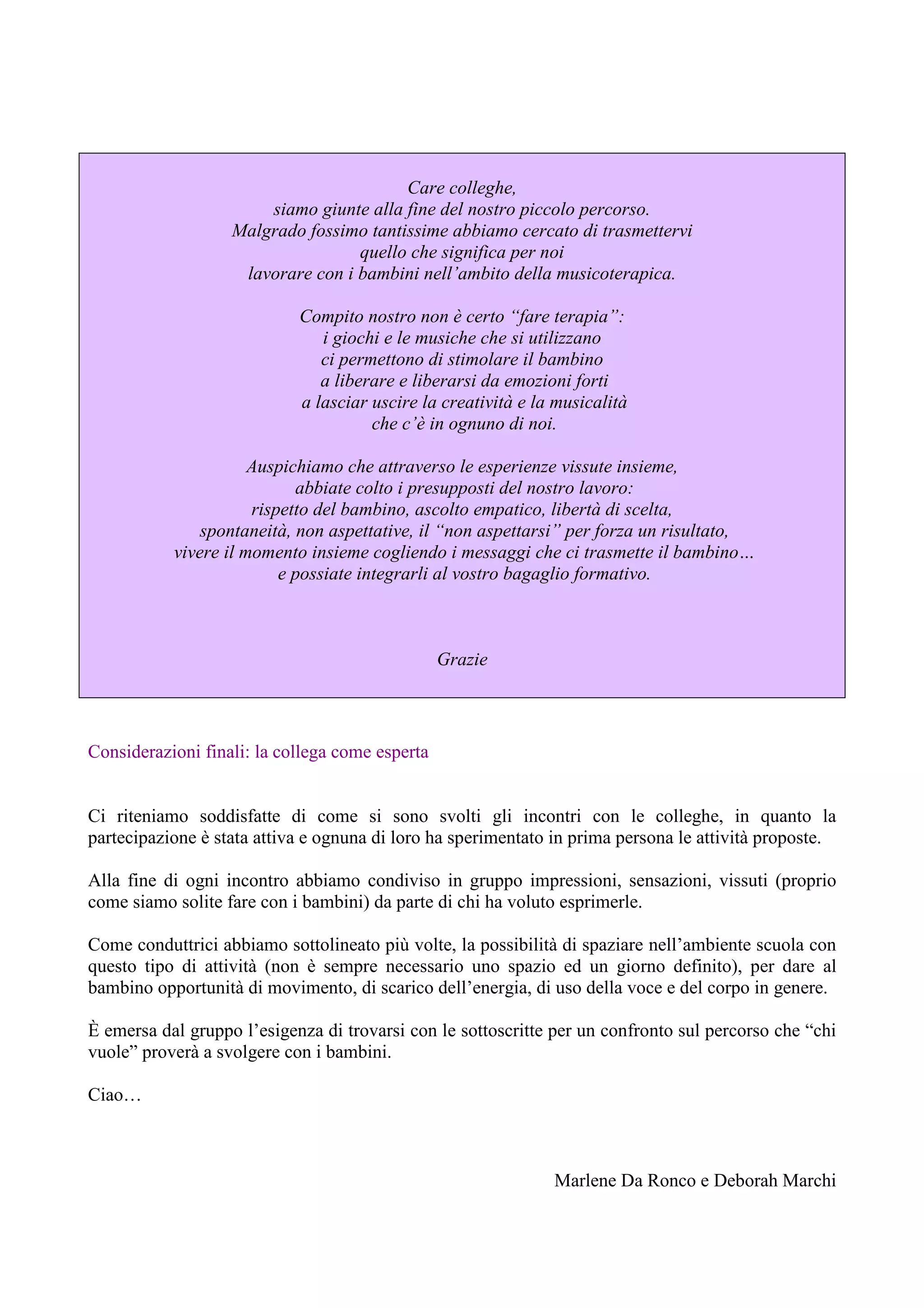 Laboratorio di musicoterapia e | PDF
