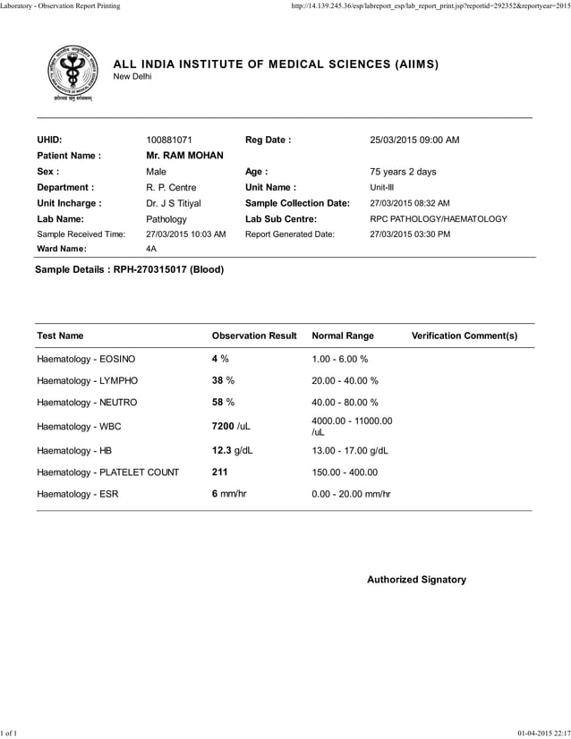 Laboratory observation report printing | PDF