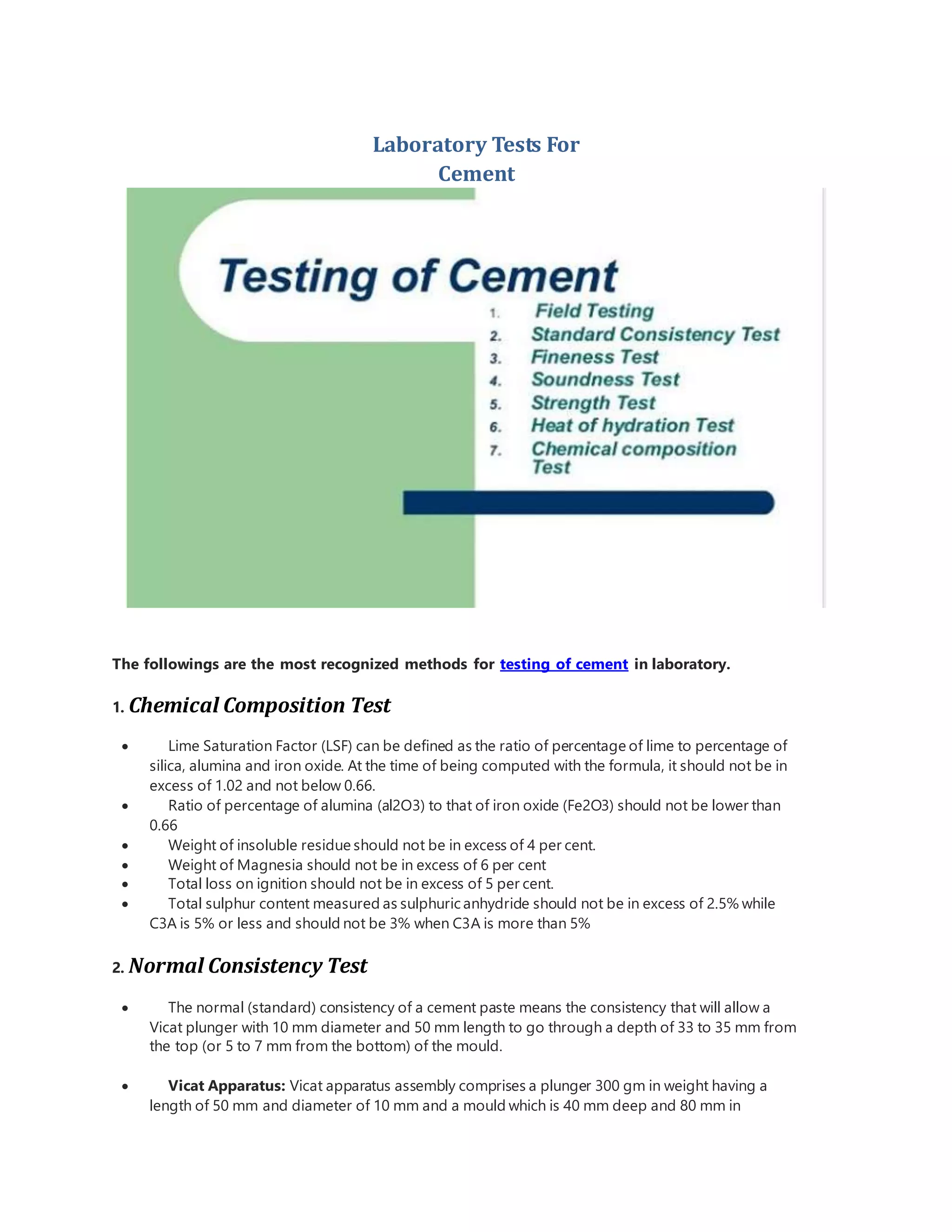 TESTING OF CEMENT IN LABORATORY | DOC