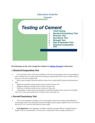 TESTING OF CEMENT IN LABORATORY | DOC