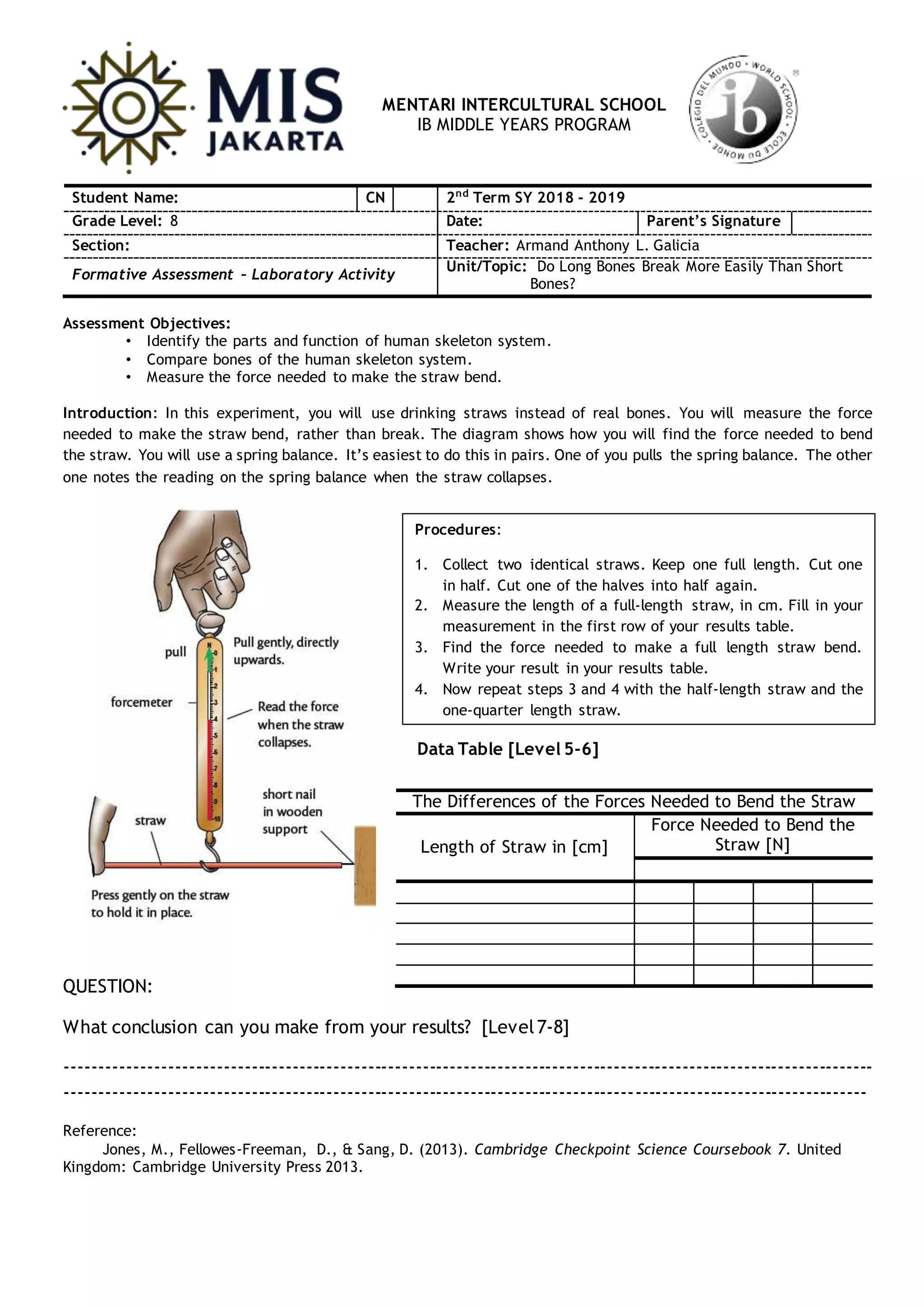 Laboratory activity do long bones break more easily than short bones | DOCX