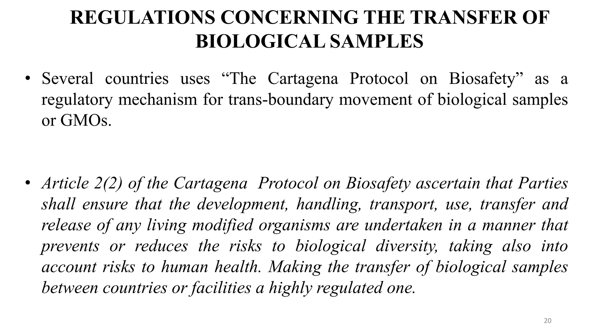 Laboratory biosafety levels and transfer of biological samples | PPTX