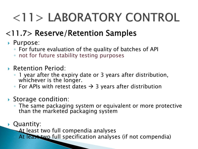 Laboratory control gmp api (q7 ich guide) | PPT