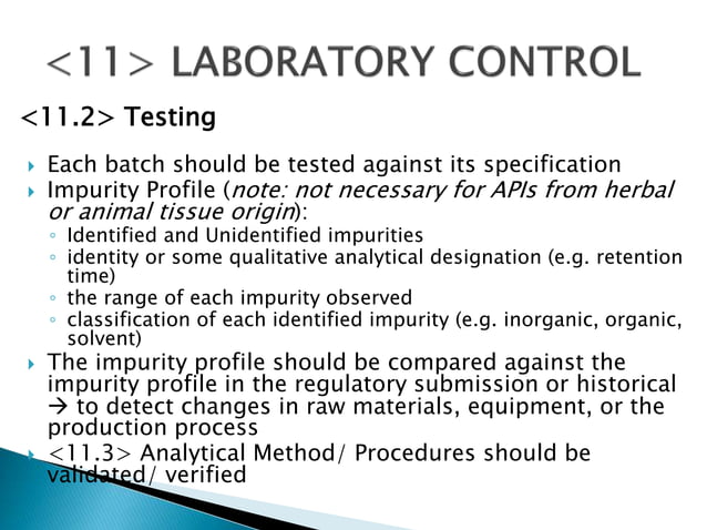 Laboratory control gmp api (q7 ich guide) | PPT