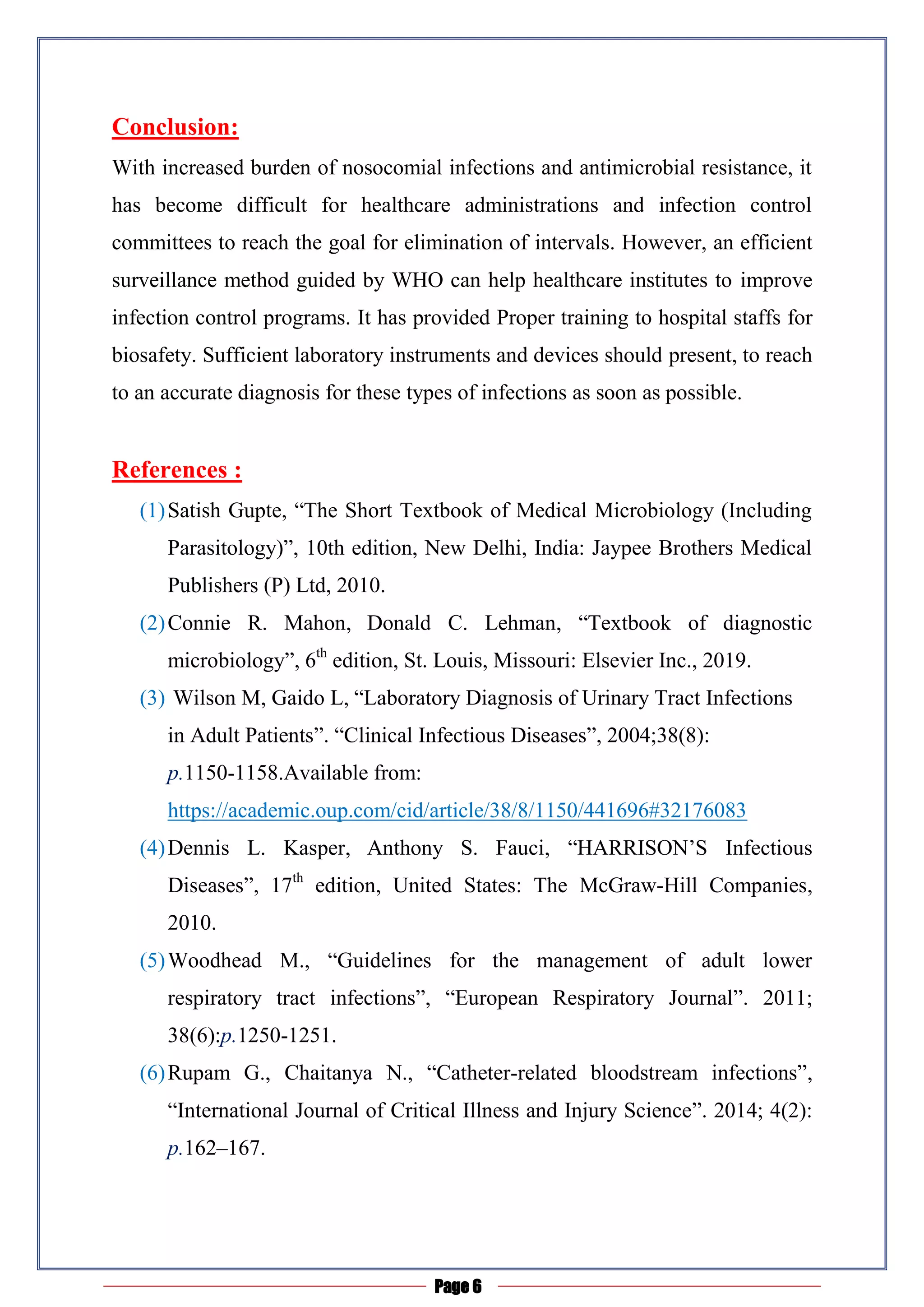 Laboratory diagnosis of hospital acquired infections(nosocomial ...