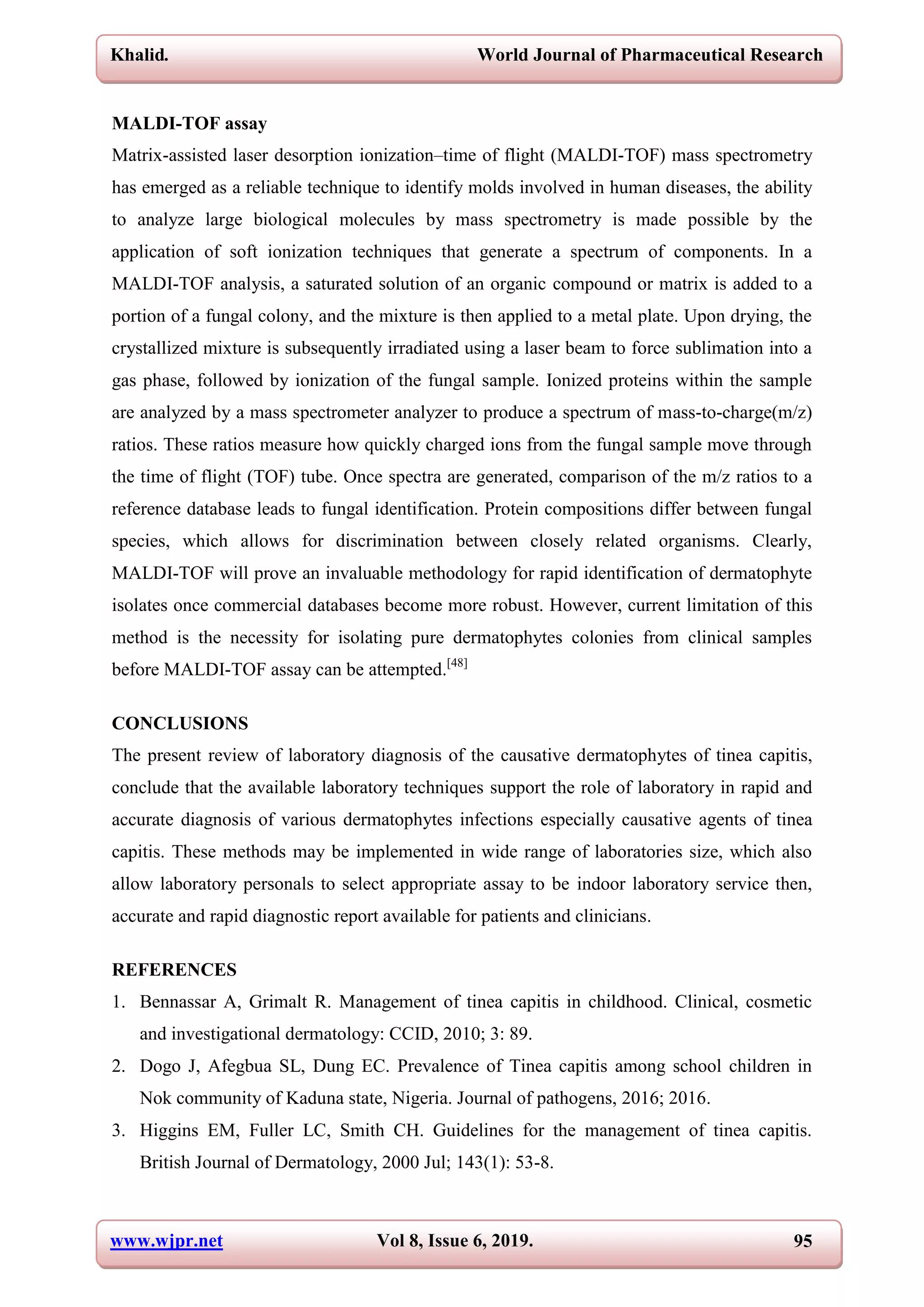 Laboratory diagnosis of the causative dermatophytes of tinea capitis ...