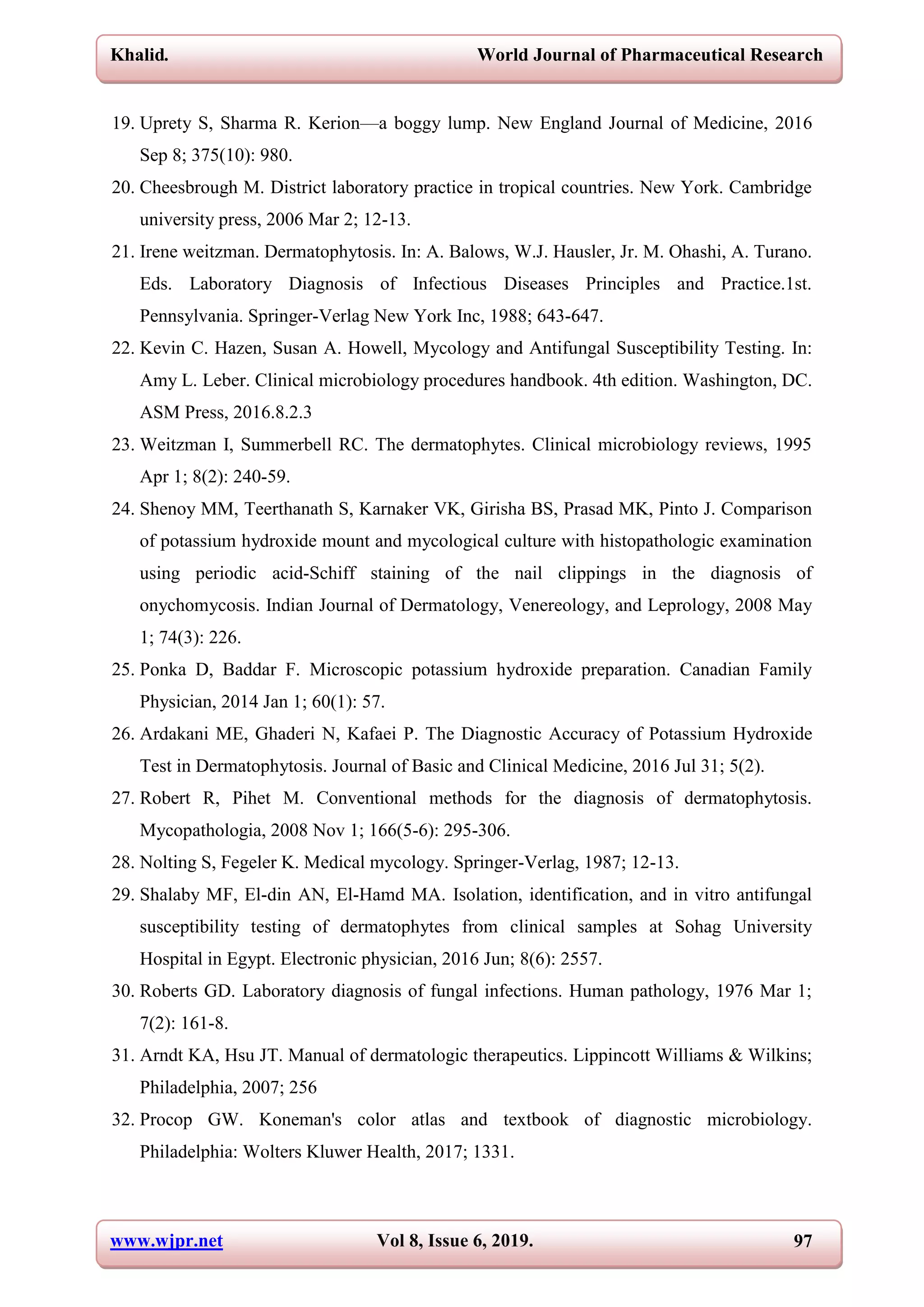 Laboratory diagnosis of the causative dermatophytes of tinea capitis ...