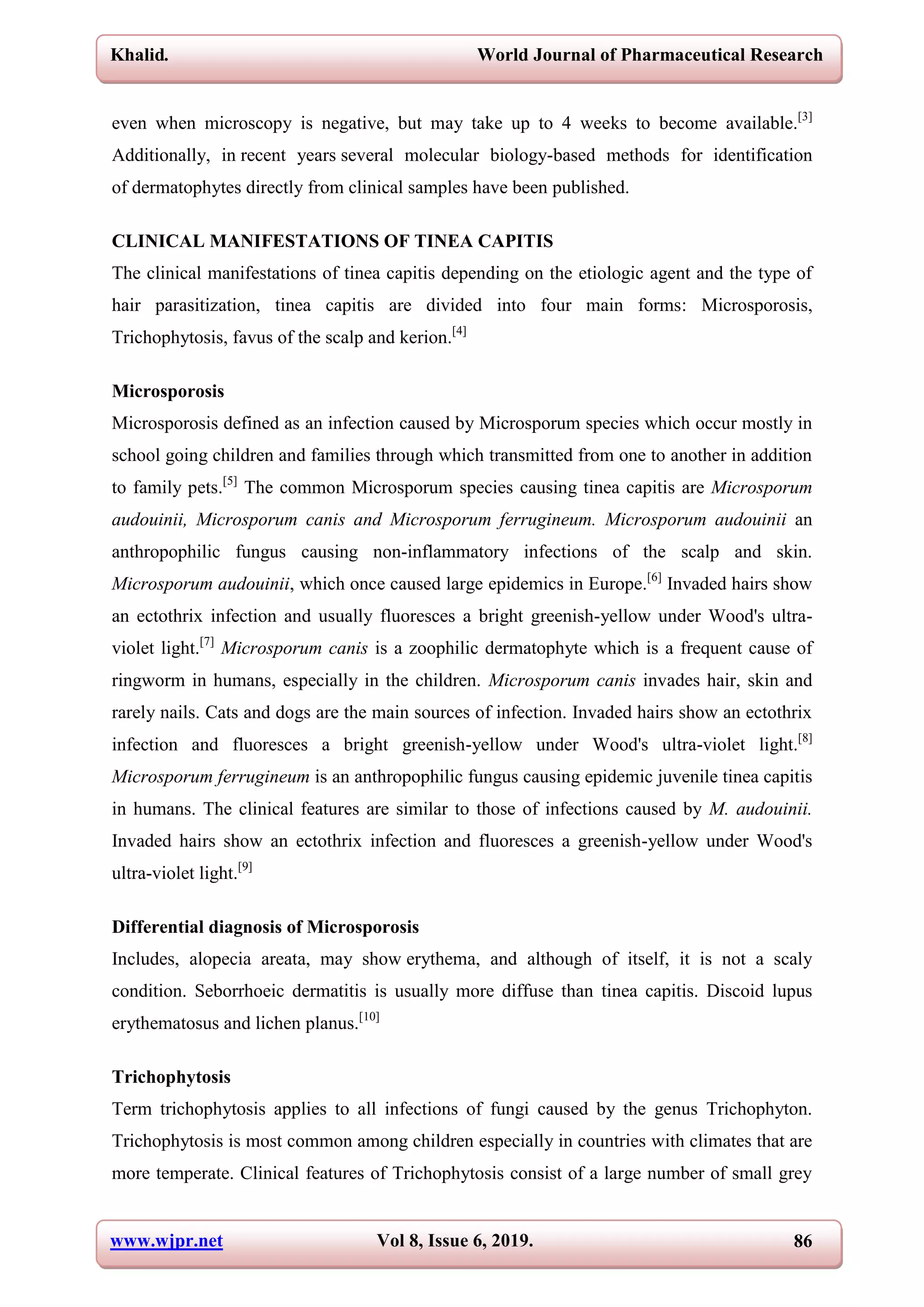 Laboratory diagnosis of the causative dermatophytes of tinea capitis ...