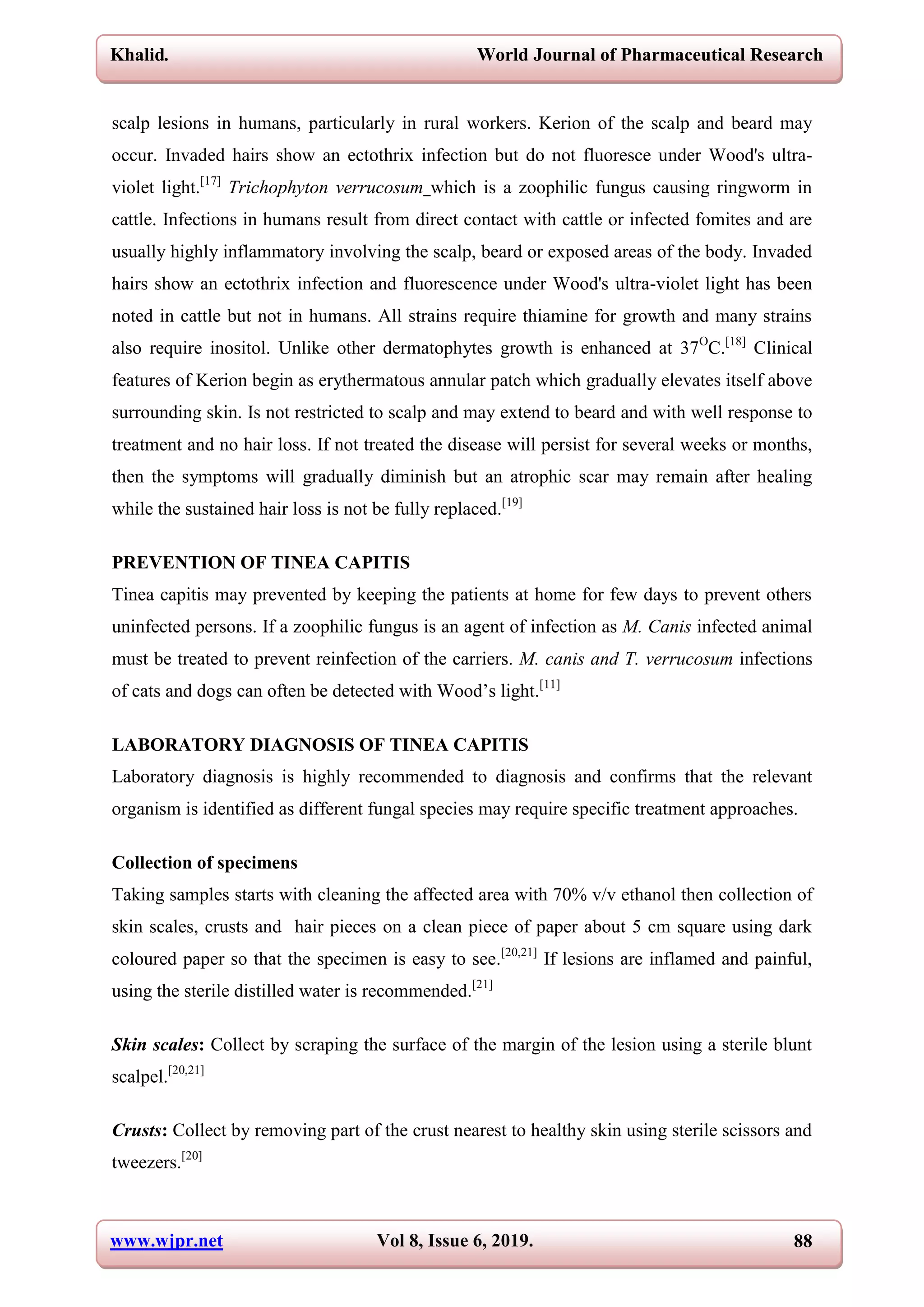 Laboratory diagnosis of the causative dermatophytes of tinea capitis ...