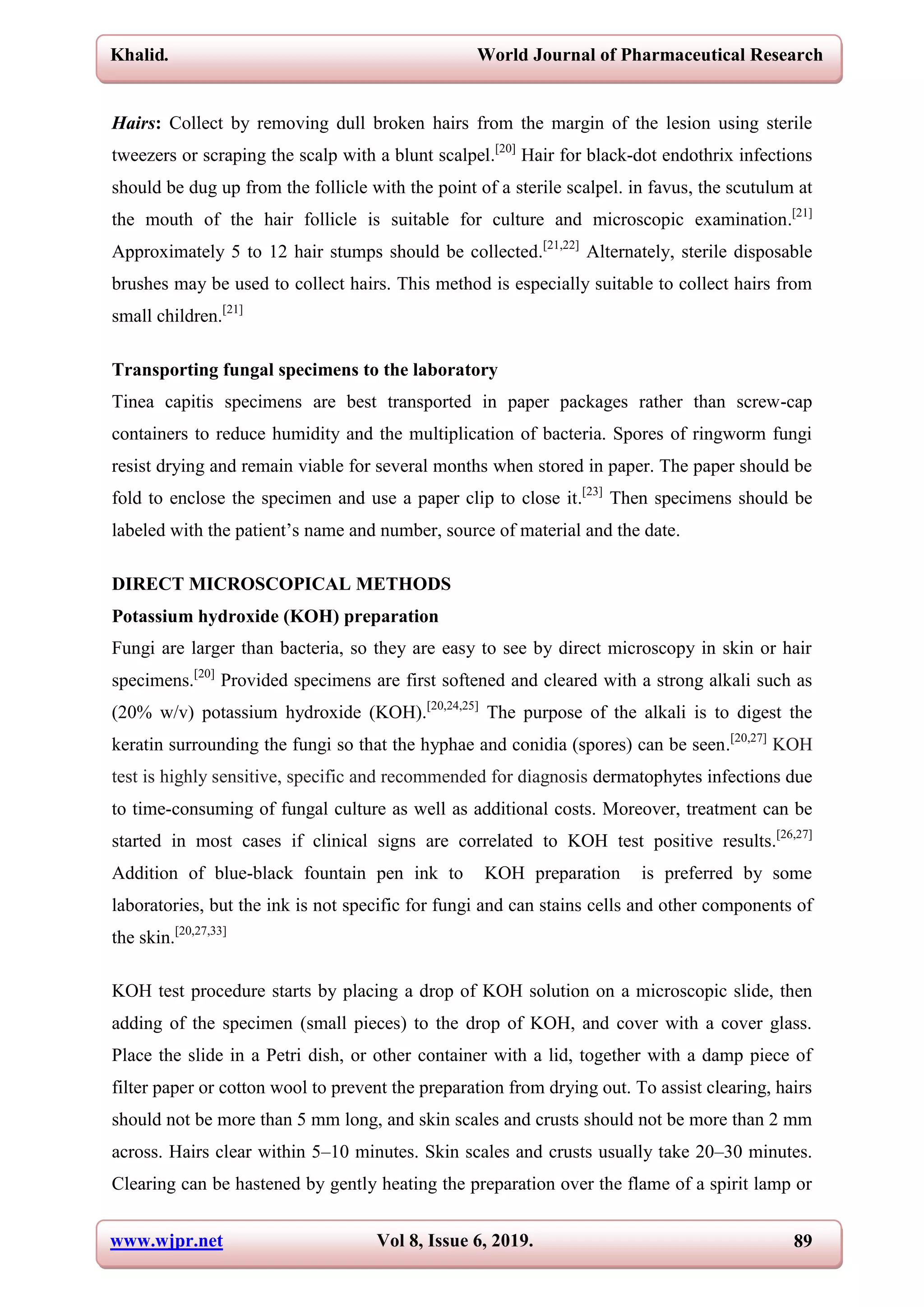 Laboratory diagnosis of the causative dermatophytes of tinea capitis ...