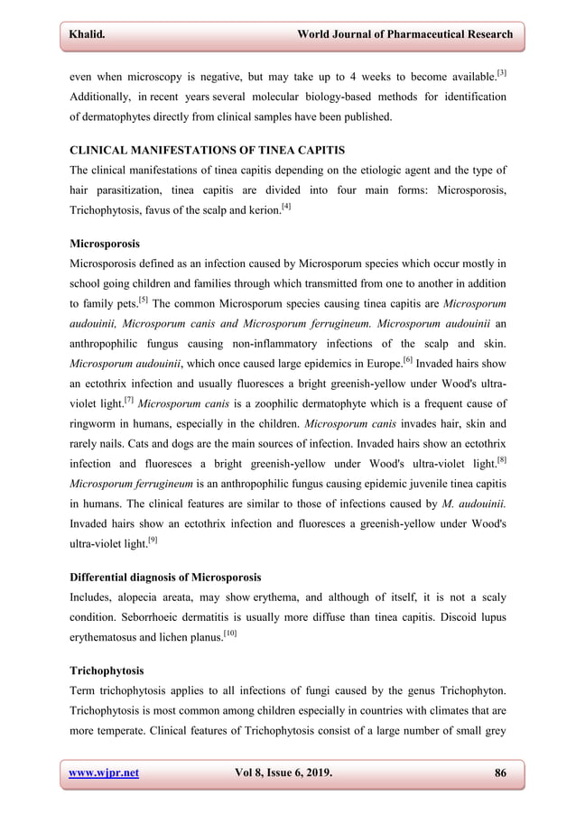 Laboratory diagnosis of the causative dermatophytes of tinea capitis ...