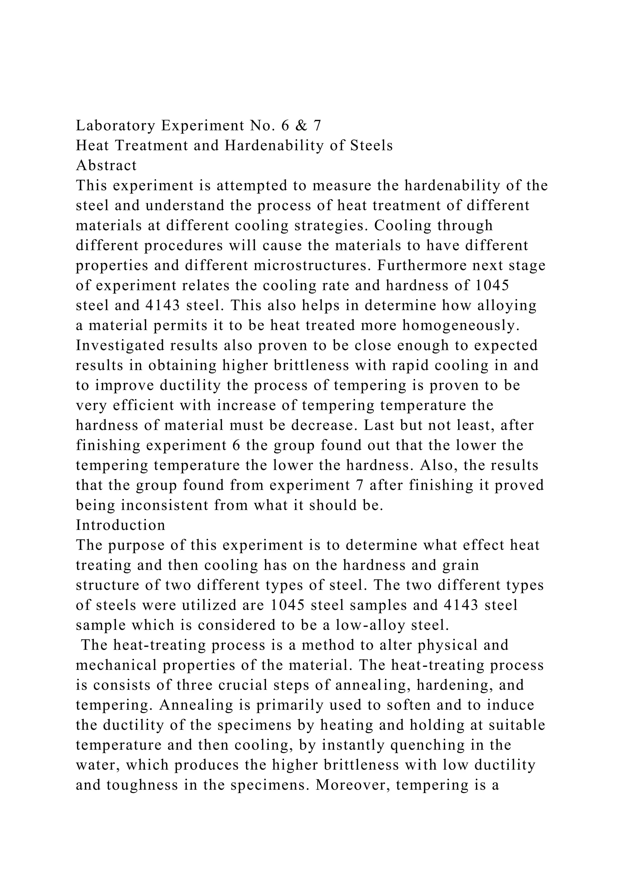 Laboratory Experiment No. 6 & 7Heat Treatment and Hardenability .docx