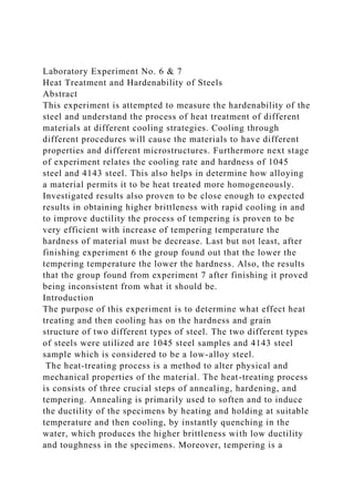 Laboratory Experiment No. 6 & 7Heat Treatment and Hardenability .docx