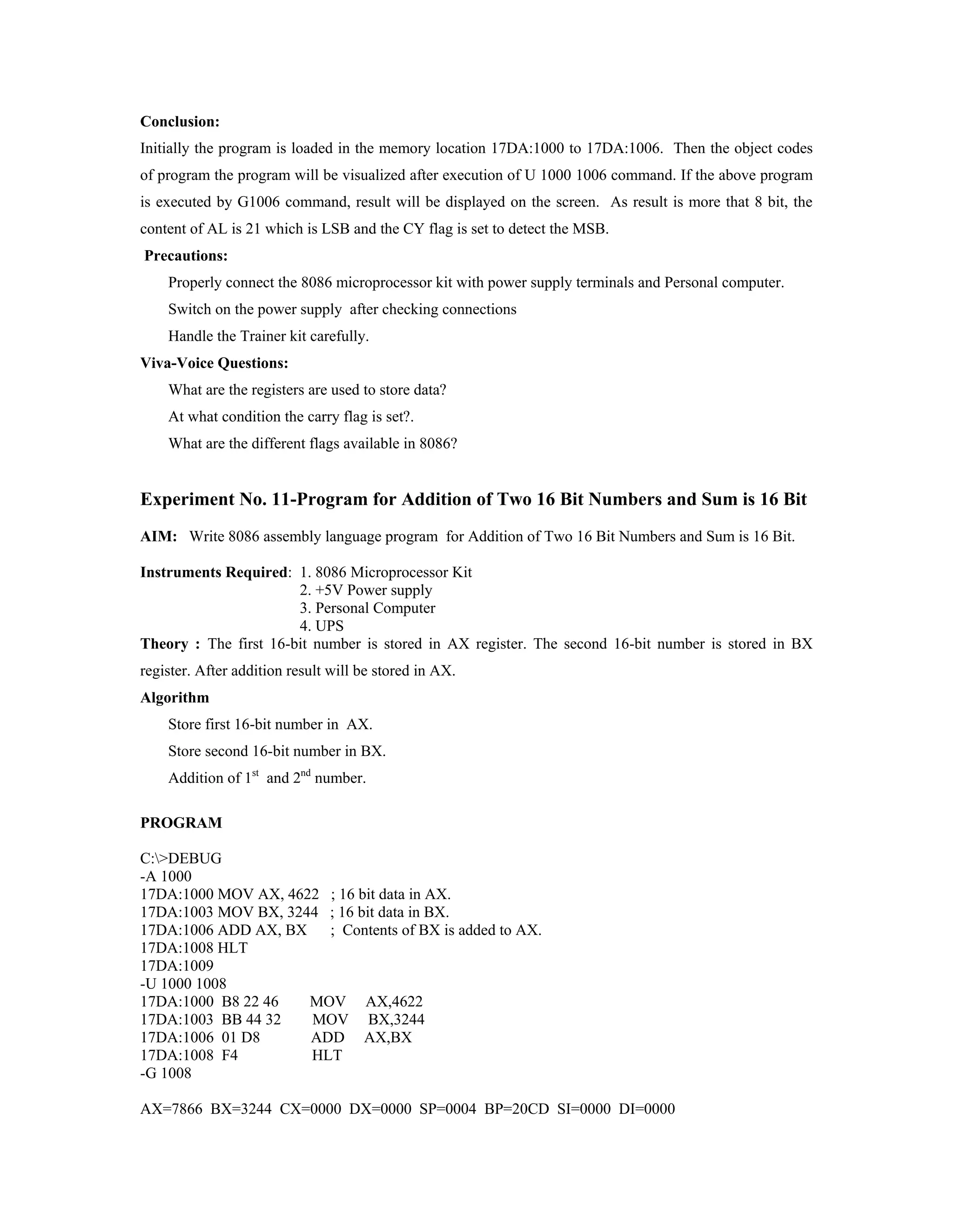 microprocessor Laboratory experiments manual | PDF