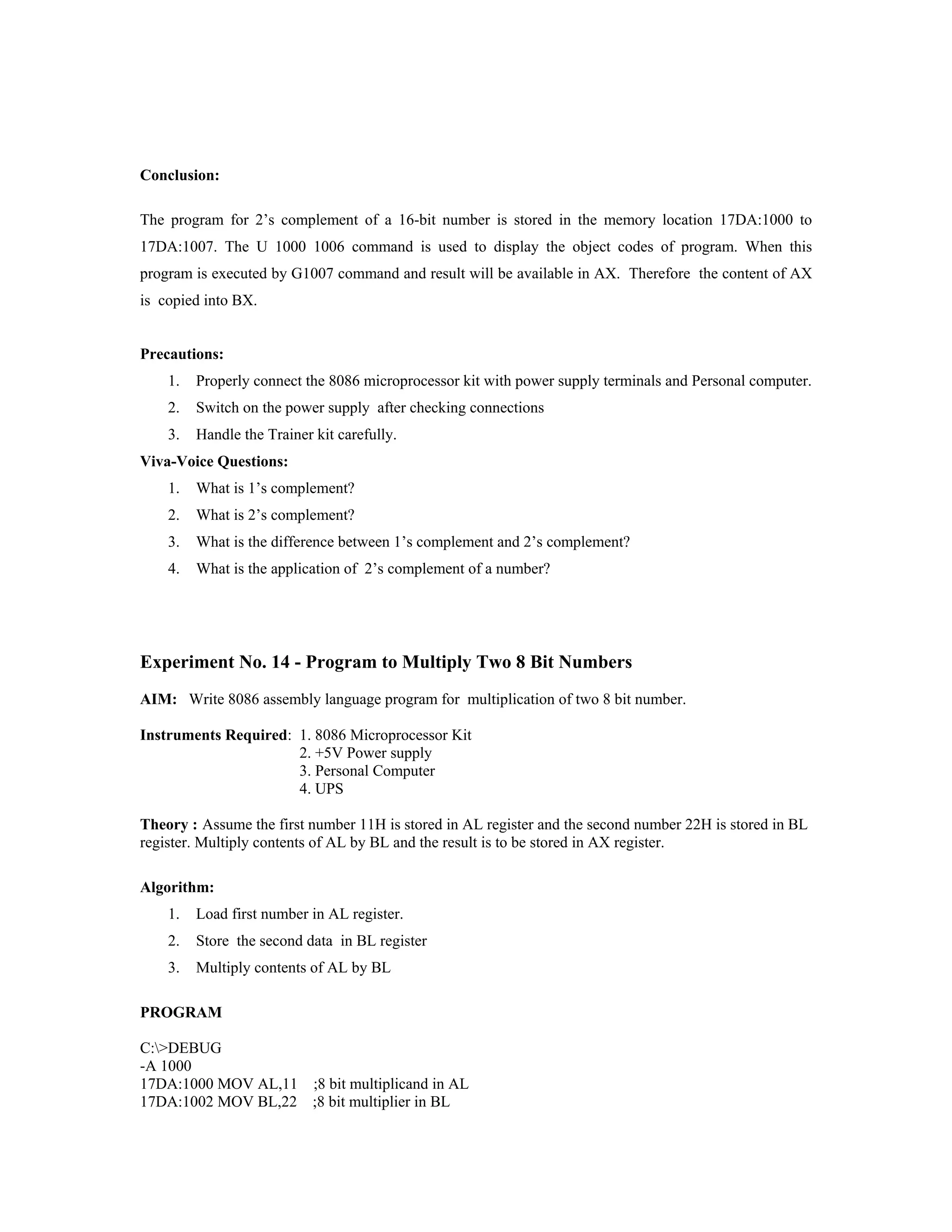 microprocessor Laboratory experiments manual | PDF