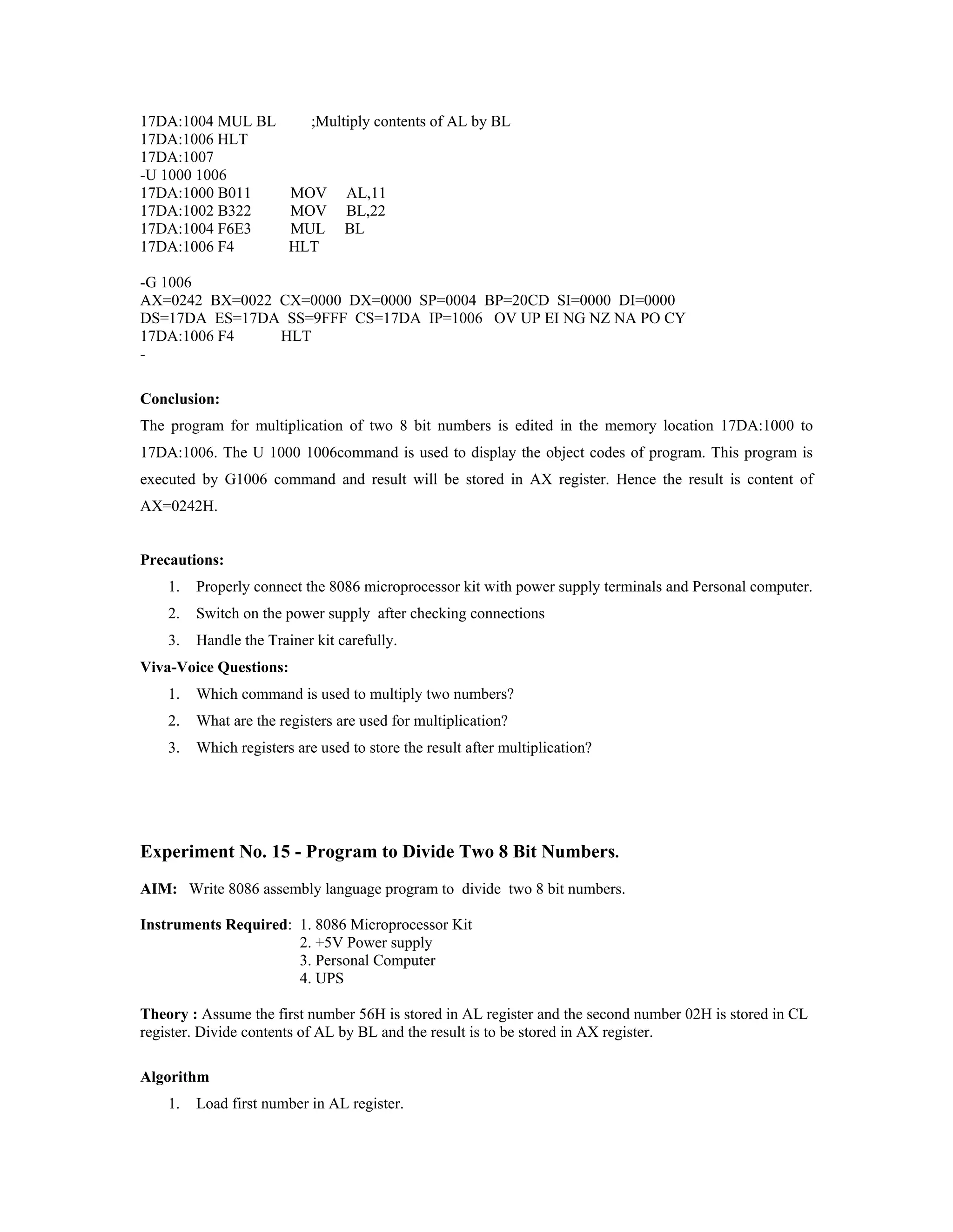 microprocessor Laboratory experiments manual | PDF