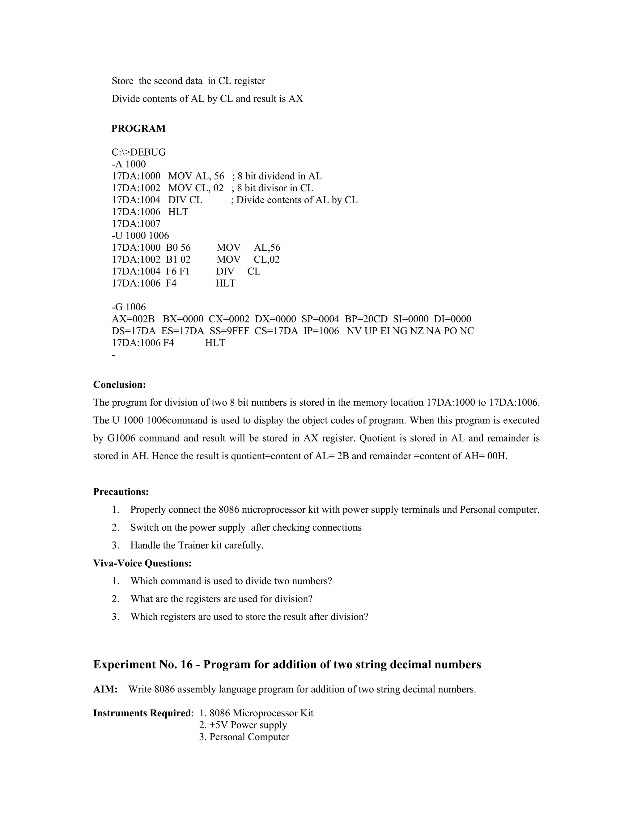 microprocessor Laboratory experiments manual | PDF