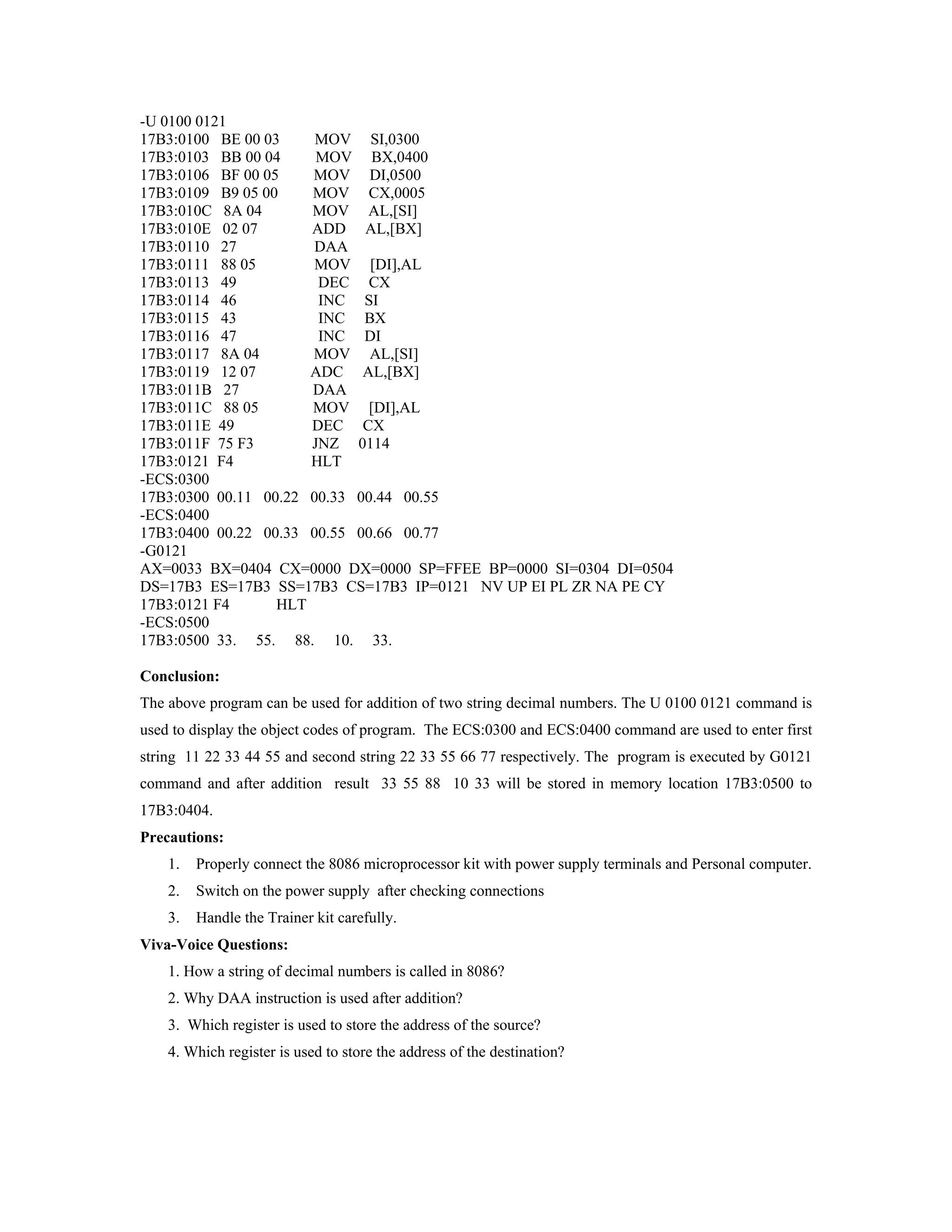 microprocessor Laboratory experiments manual | PDF