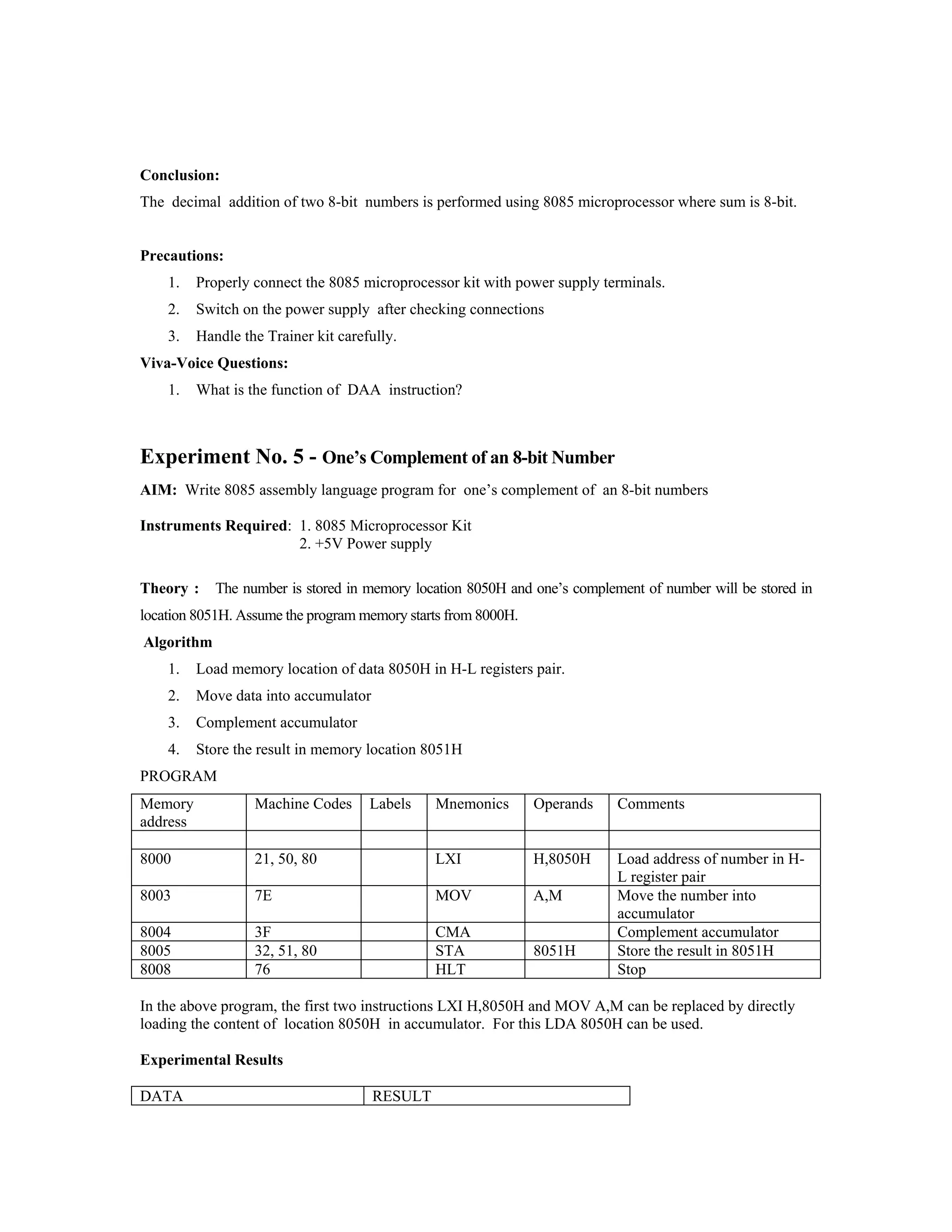 microprocessor Laboratory experiments manual | PDF