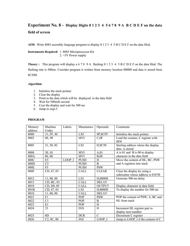 microprocessor Laboratory experiments manual | PDF