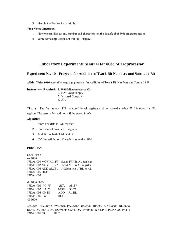 Microprocessor Laboratory Experiments Manual Pdf