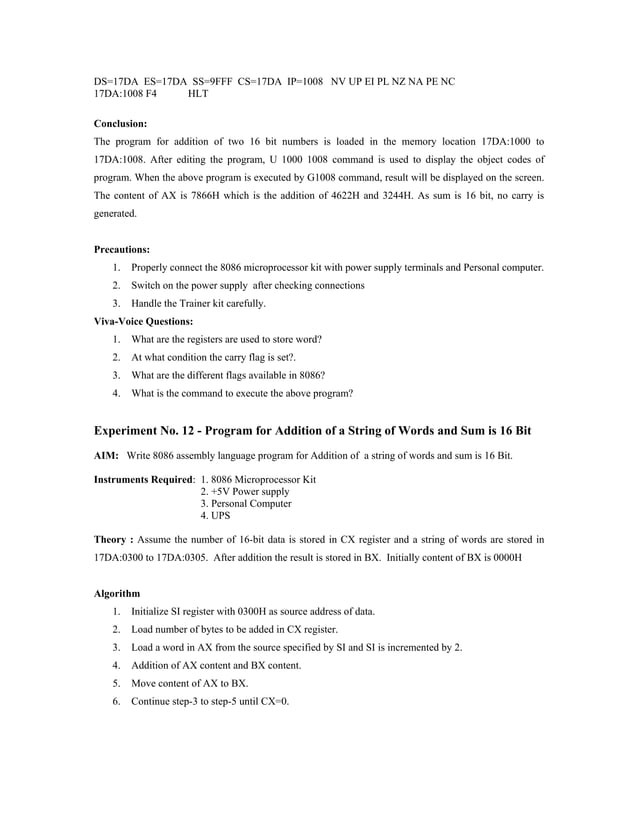 microprocessor Laboratory experiments manual | PDF