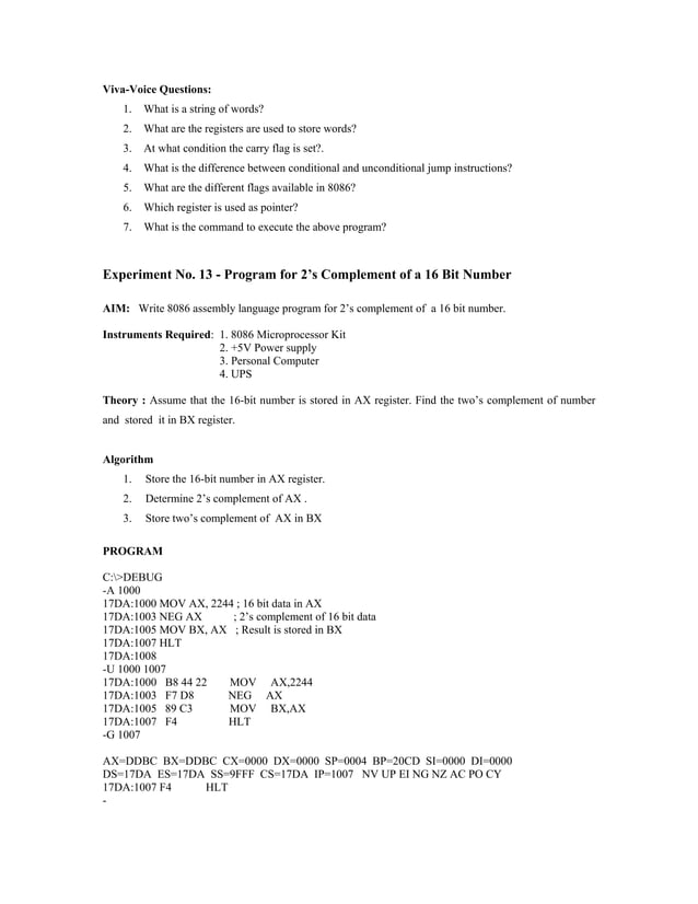 microprocessor Laboratory experiments manual | PDF