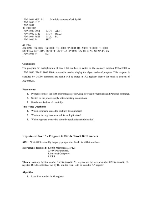 microprocessor Laboratory experiments manual | PDF