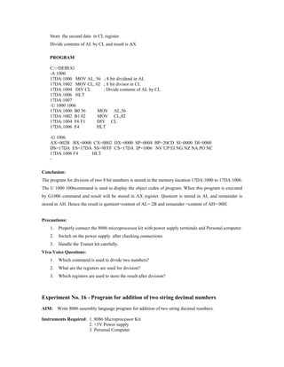microprocessor Laboratory experiments manual | PDF