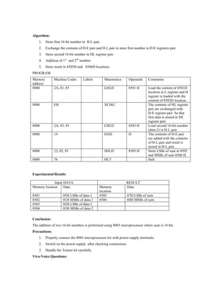 microprocessor Laboratory experiments manual | PDF