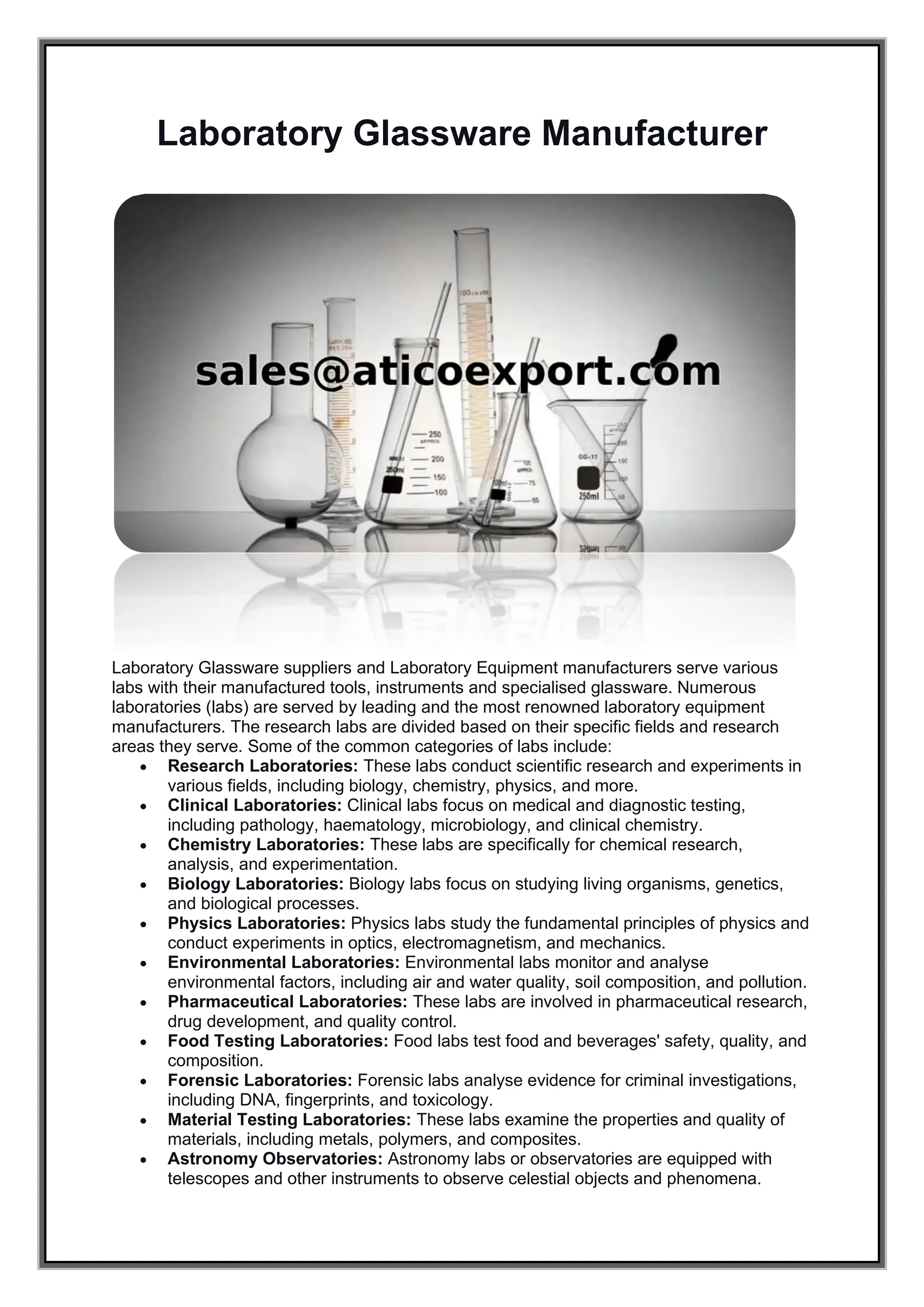 Laboratory Glassware Manufacturer and suppliers | PDF