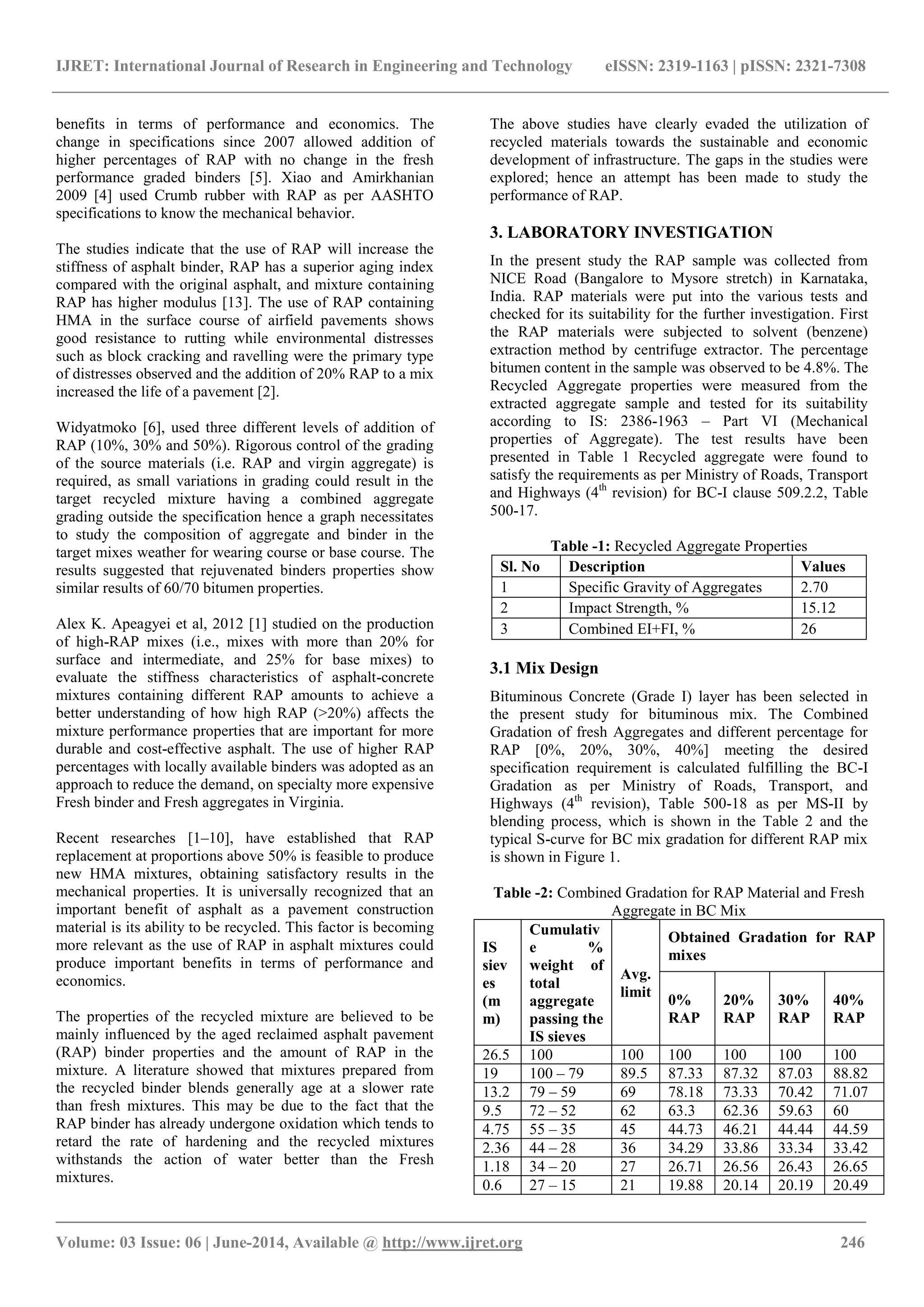 Laboratory investigation on hot mix asphalt using reclaimed asphalt ...