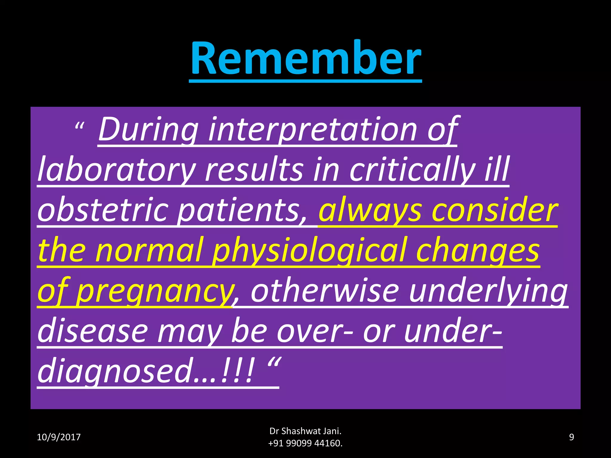 IMPORTANCE & INTERPRETATION OF LABORATORY INVESTIGATIONS IN OBSTETRIC ...