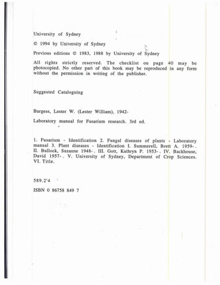 Laboratory manual for fusarium research 3rd edition Lester Burgess | PDF