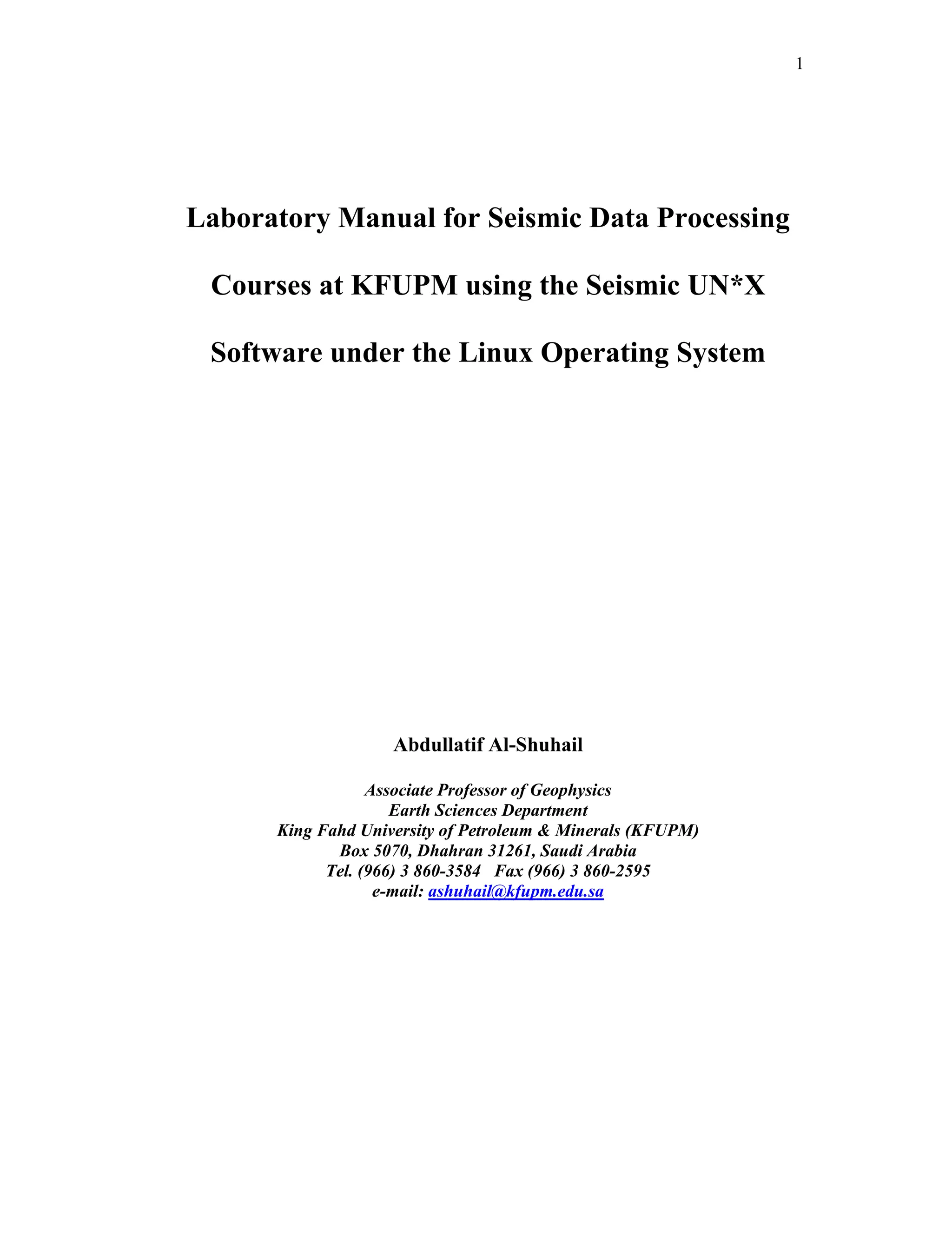 Laboratory manual for seismic data processing courses using the seismic unix | PDF