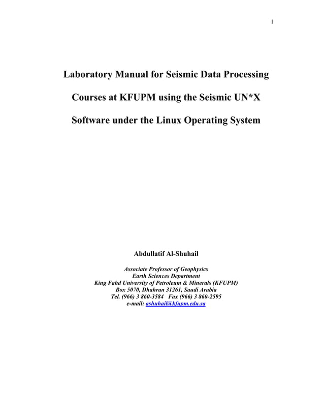 Laboratory manual for seismic data processing courses using the seismic unix | PDF