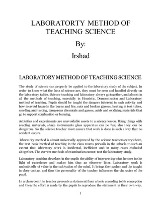 Laboratory Method of Teaching Science | DOCX
