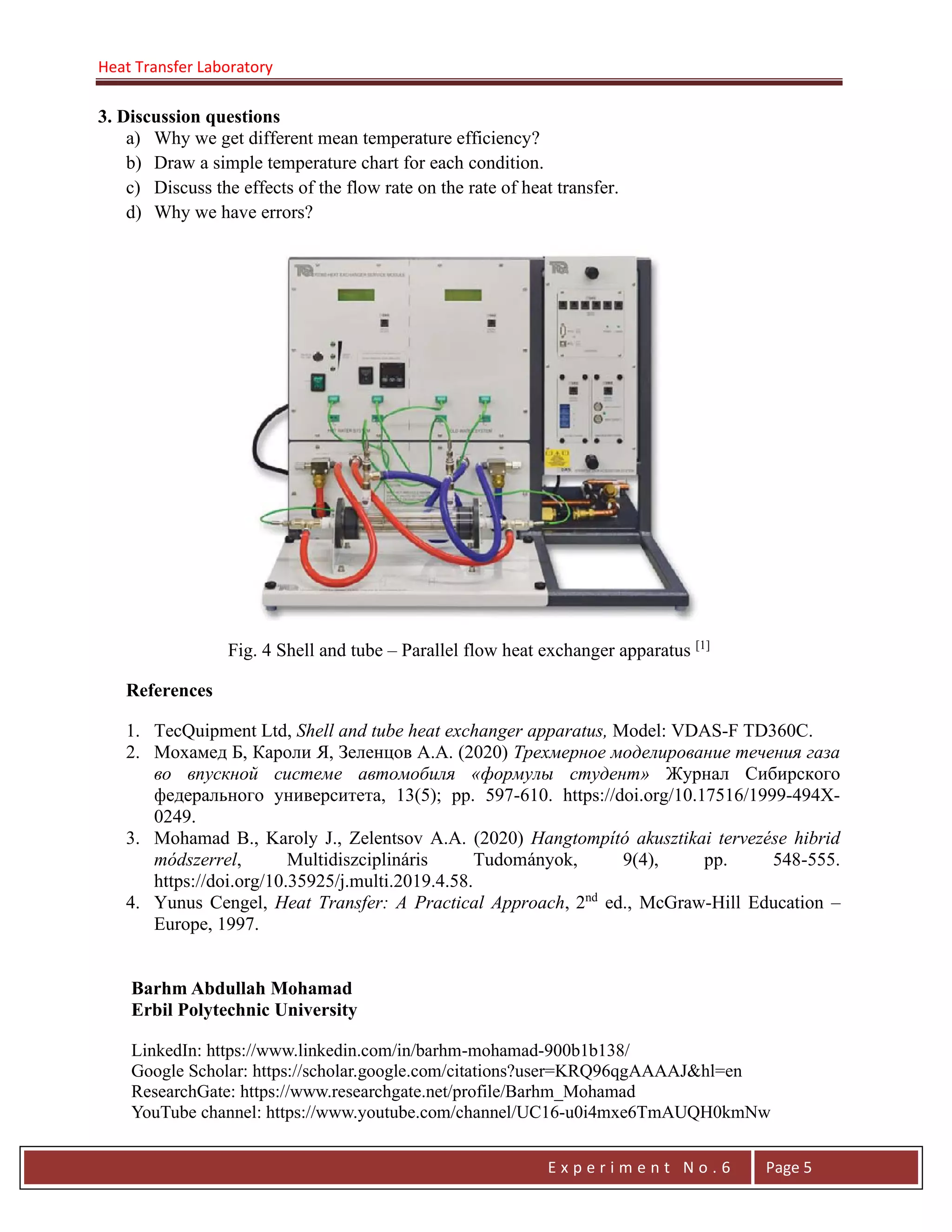 The effect of varying flow rate-parallel flow shell and tube heat ...
