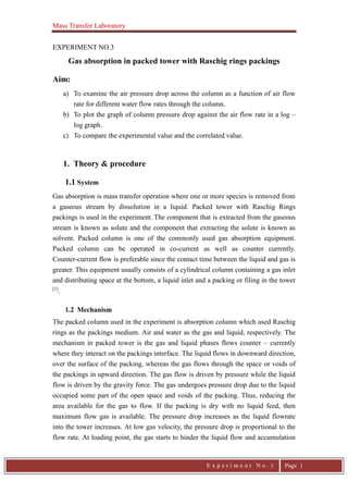 Gas absorption in packed tower with Raschig rings packings | PDF