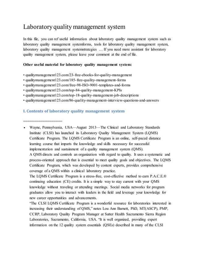 Laboratory quality management system | DOCX
