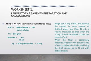 Laboratory reagent preparation and calc. worksheet | PPTX