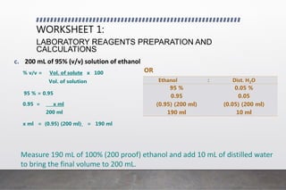 Laboratory reagent preparation and calc. worksheet | PPTX